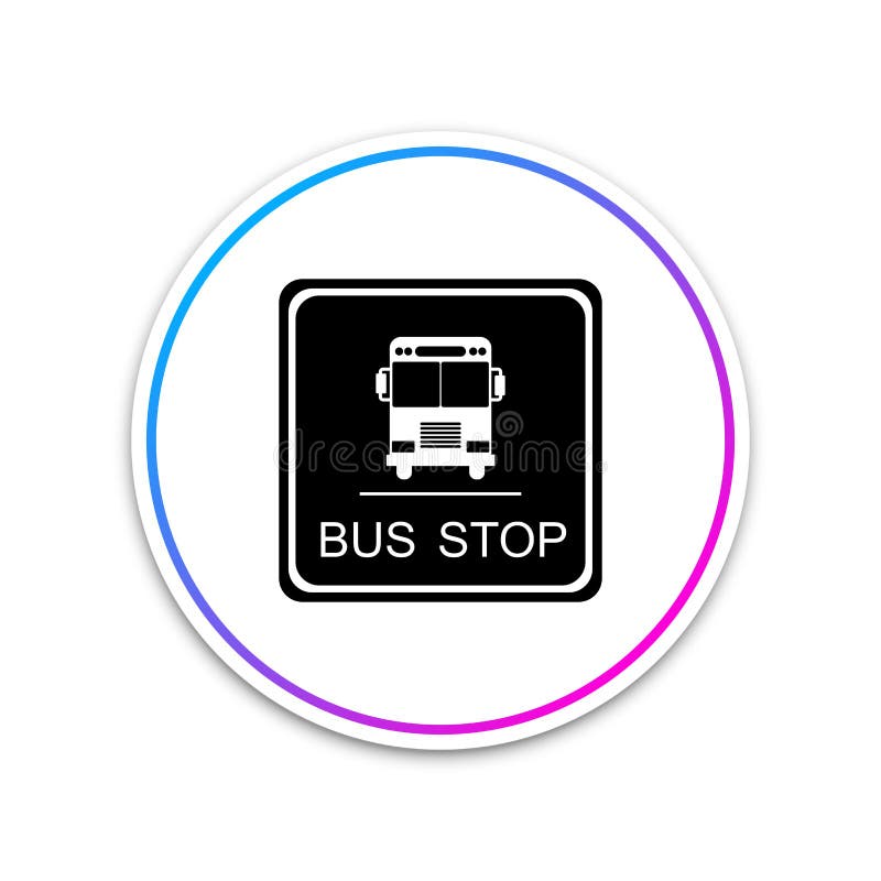 Bus Stop Sign Isolated on White Background. Circle White Button Stock ...