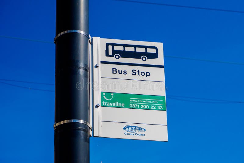 Bus Stop Sign with Lovely Blue Sky Behind Editorial Stock Image - Image ...