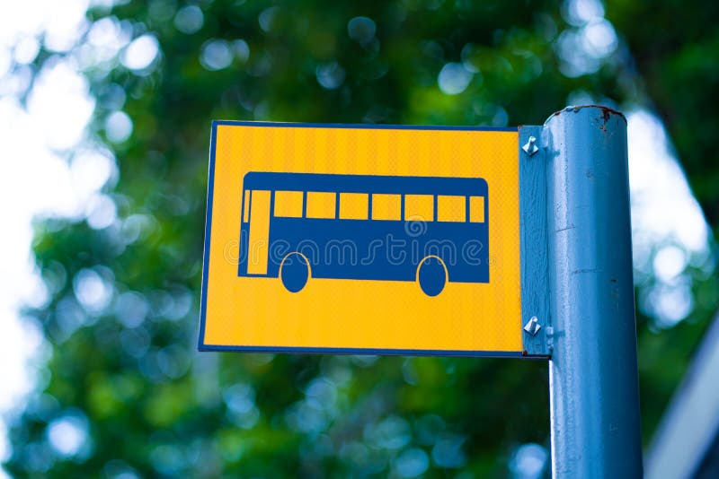 Bus Stop Sign on a Metal Pole Stock Image - Image of outdoor, station ...