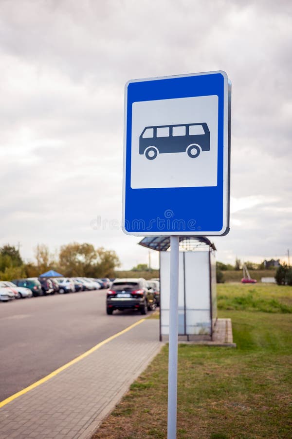 Bus Stop Sign Near Empty Bus Stop Stock Photo - Image of service ...