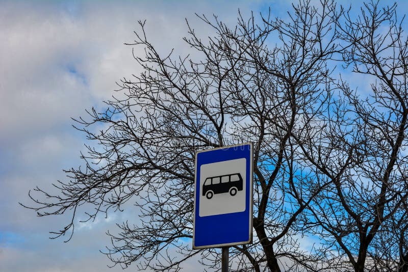 Bus Stop Sign on Post Pole, Traffic Road Roadsign Stock Photo - Image ...