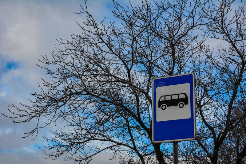 Bus Stop Sign on Post Pole, Traffic Road Roadsign Stock Photo - Image ...