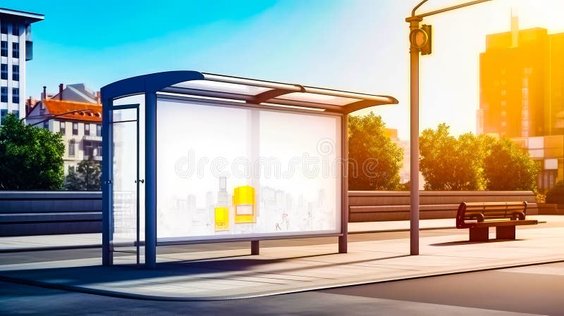 Bus Stop Sitting on the Side of Road Next To Traffic Light. Generative ...