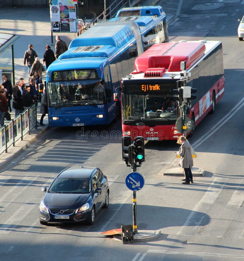 Bus Stop at Slussen, Stockholm, Sweden Editorial Image - Image of blue ...