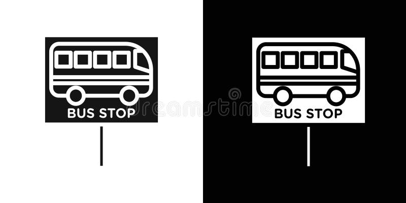 Bus Stop Stand Icon Flat Vector Set Outline Stock Vector - Illustration ...