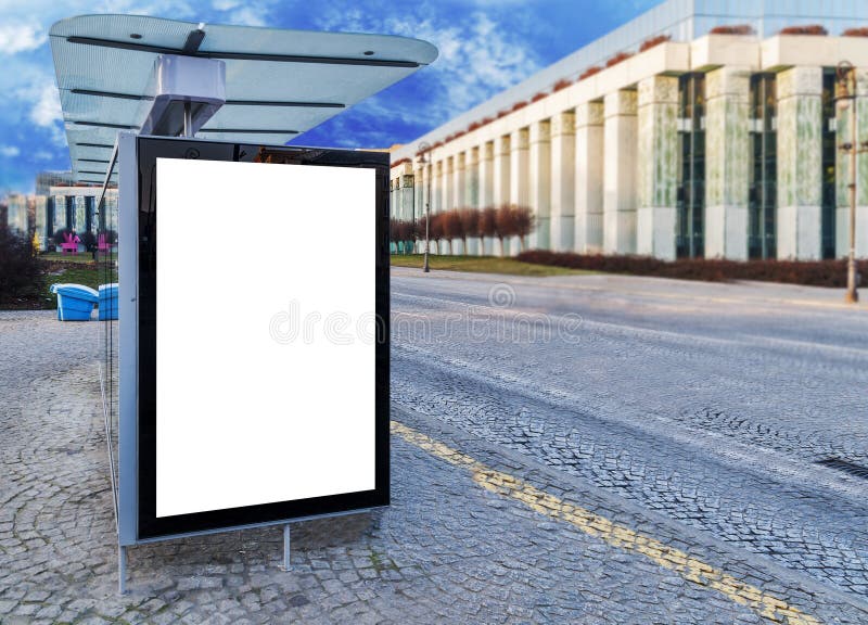 Bus Stop on the Street with Empty Billboard Stock Image - Image of ...