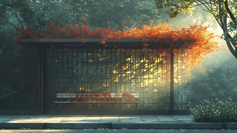 Bus Stop in Sunshine and Flowers. AI Generate Illustration Stock ...