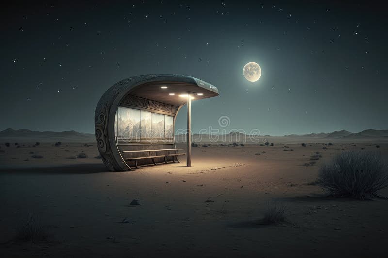A Bus Stop Surrounded by a Desolate and Dark Urban Landscape, with only ...