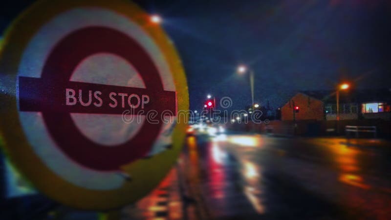 Bus Stop stock photo. Image of stop, night, london, temporary - 81146614