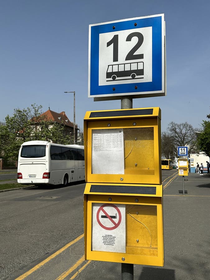 Bus Stop Terminal in the City Stock Image - Image of sign, street ...