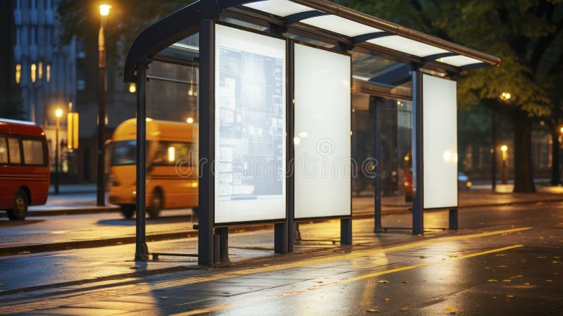 A Bus Stop with Unfilled Ad Spaces. Generative AI Stock Illustration ...