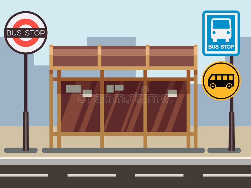 Bus Stop with Cityscape in Background with Sign Stock Vector ...