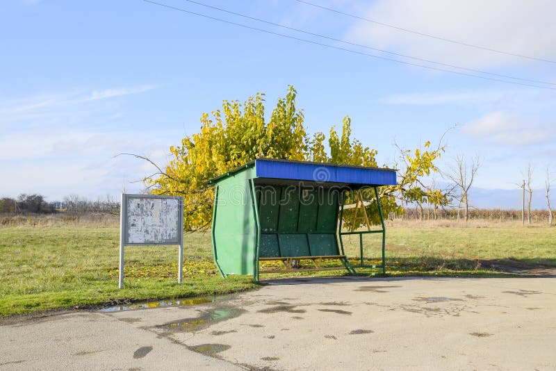 Bus Stop in the Village. the Stopper Next To the Tree. Stock Image ...