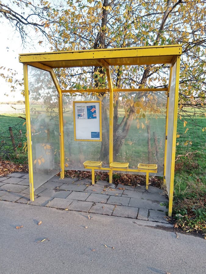 Bus stop yellow Germany stock image. Image of backyard - 202930979