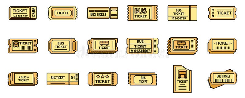 Bus Ticketing Card Icons Set Vector Color Line Stock Illustration ...