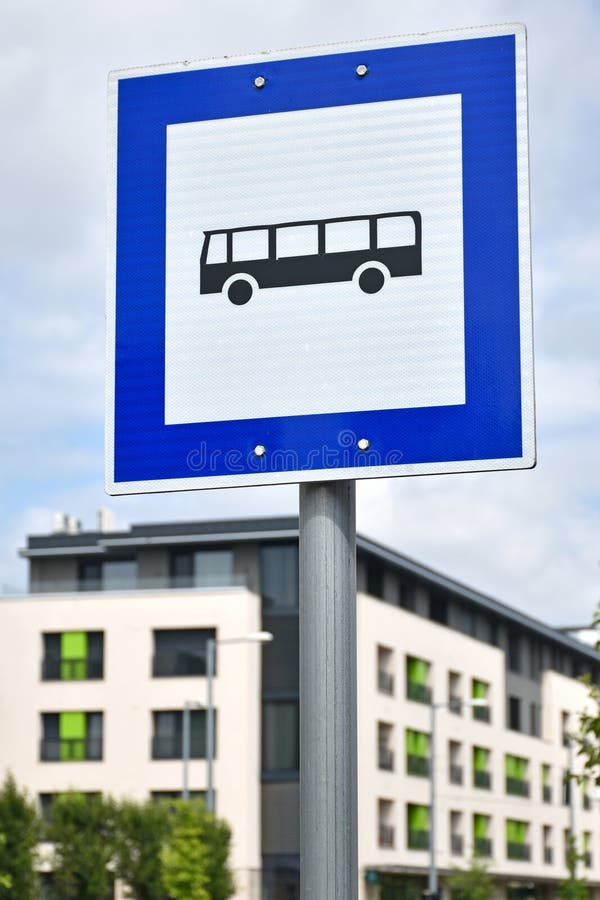 Bus Traffic Sign at the Bus Stop Stock Photo - Image of pole, tree ...
