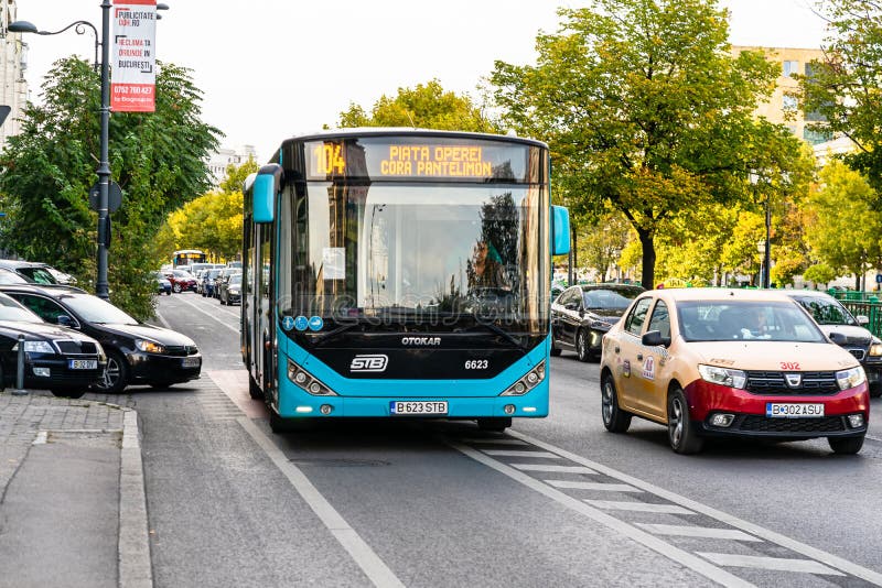 Bus in Traffic. STB Public Transport Bucharest, Romania, 2022 Editorial ...