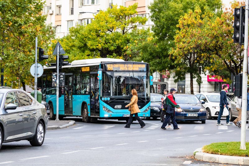 Bus in Traffic. STB Public Transport Bucharest, Romania, 2022 Editorial ...