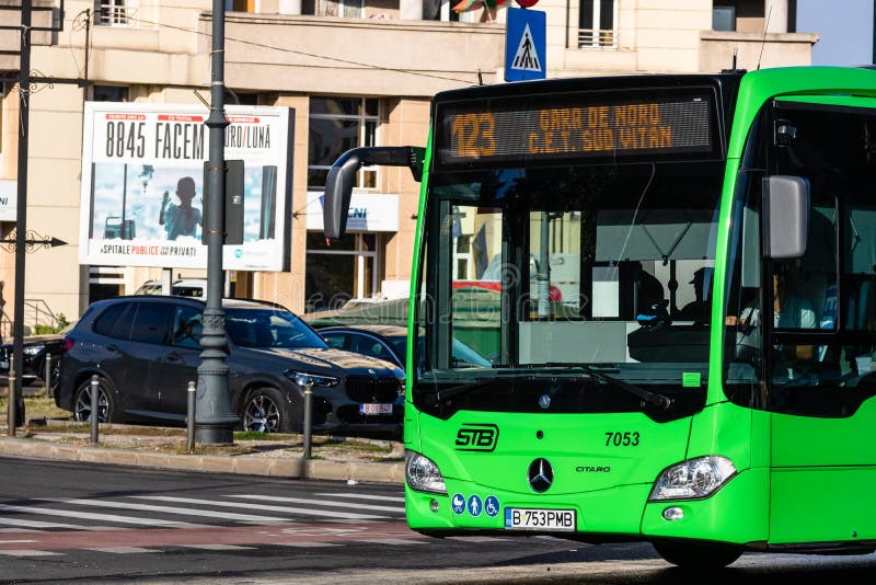 Bus in Traffic. STB Public Transport Bucharest, Romania, 2022 Editorial ...