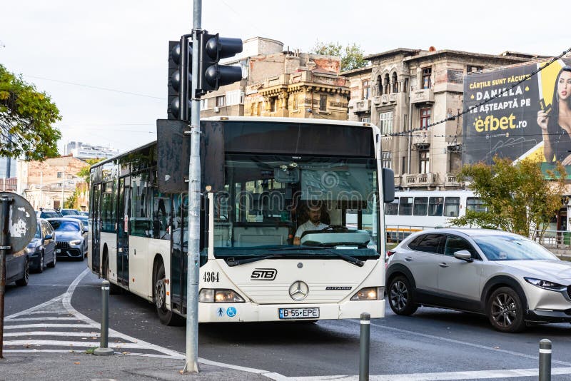 Bus in Traffic. STB Public Transport Bucharest, Romania, 2022 Editorial ...