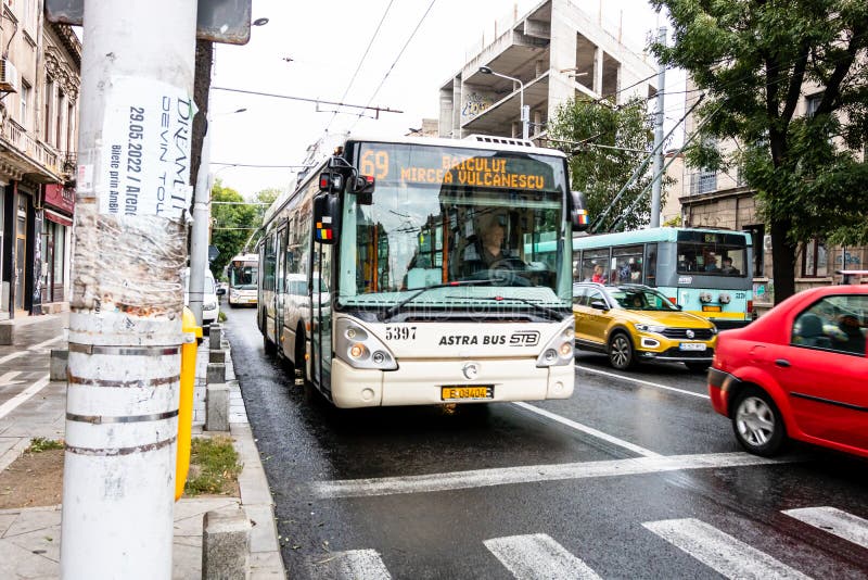 Bus in Traffic. STB Public Transport Bucharest, Romania, 2022 Editorial ...