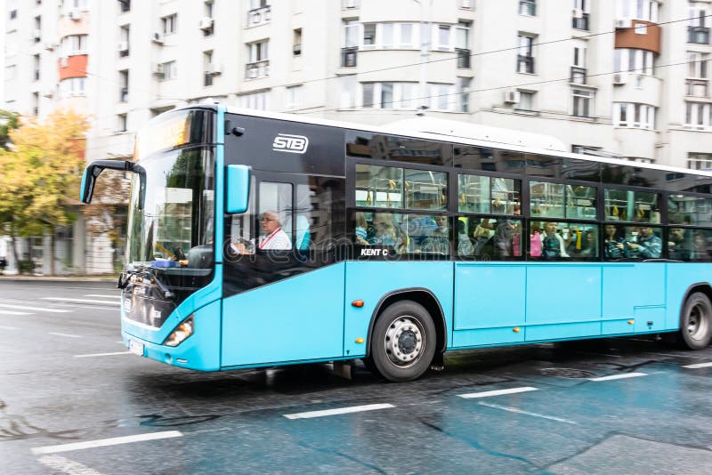 Bus in Traffic. STB Public Transport Bucharest, Romania, 2022 Editorial ...