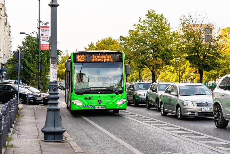 Bus in Traffic. STB Public Transport Bucharest, Romania, 2022 Editorial ...