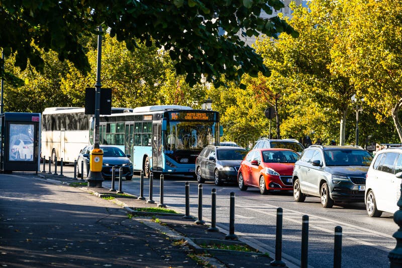 Bus in Traffic. STB Public Transport Bucharest, Romania, 2022 Editorial ...