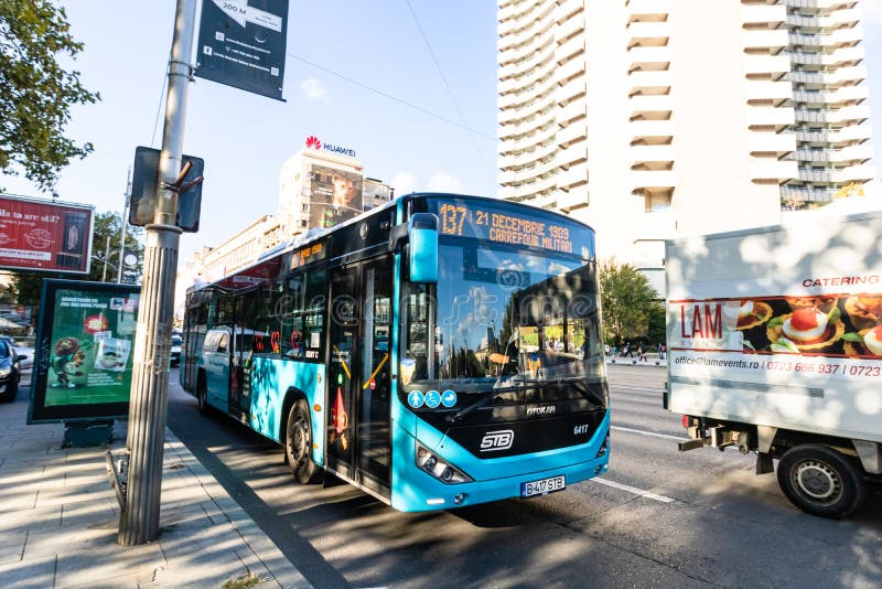 Bus in Traffic. STB Public Transport Bucharest, Romania, 2022 Editorial ...