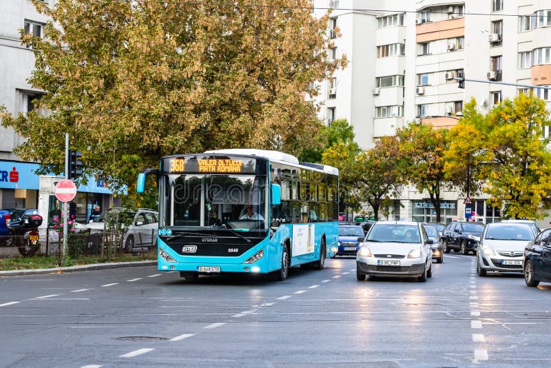 Bus in Traffic. STB Public Transport Bucharest, Romania, 2022 Editorial ...