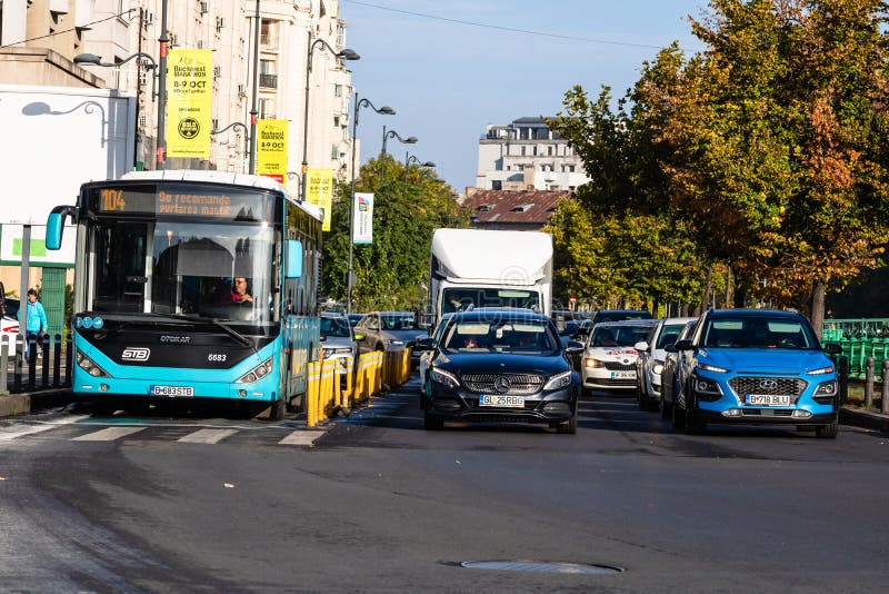 Bus in Traffic. STB Public Transport Bucharest, Romania, 2022 Editorial ...