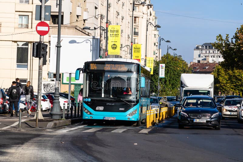 Bus in Traffic. STB Public Transport Bucharest, Romania, 2022 Editorial ...
