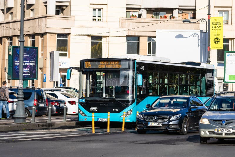 Bus in Traffic. STB Public Transport Bucharest, Romania, 2022 Editorial ...