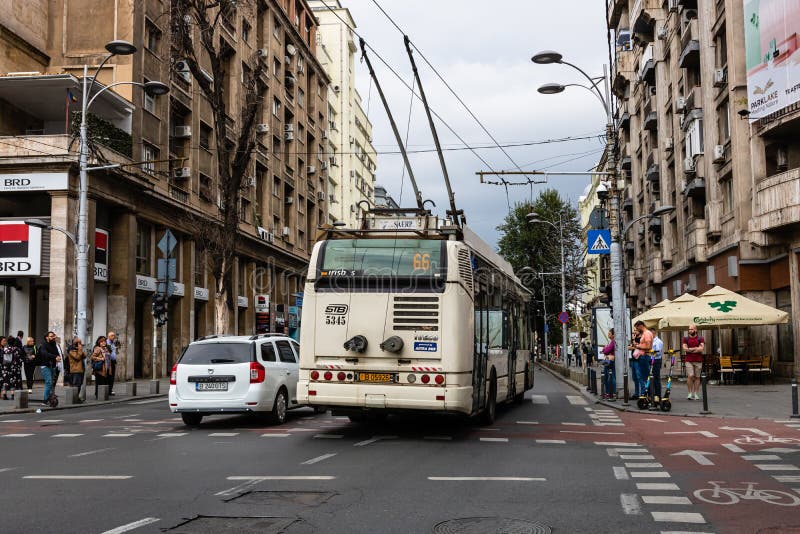 Bus in Traffic. STB Public Transport Bucharest, Romania, 2022 Editorial ...