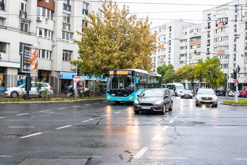 Bus in Traffic. STB Public Transport Bucharest, Romania, 2022 Editorial ...