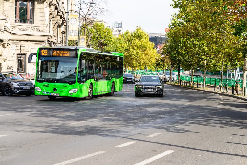 Bus in Traffic. STB Public Transport Bucharest, Romania, 2022 Editorial ...