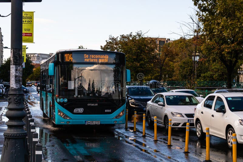 Bus in Traffic. STB Public Transport Bucharest, Romania, 2022 Editorial ...