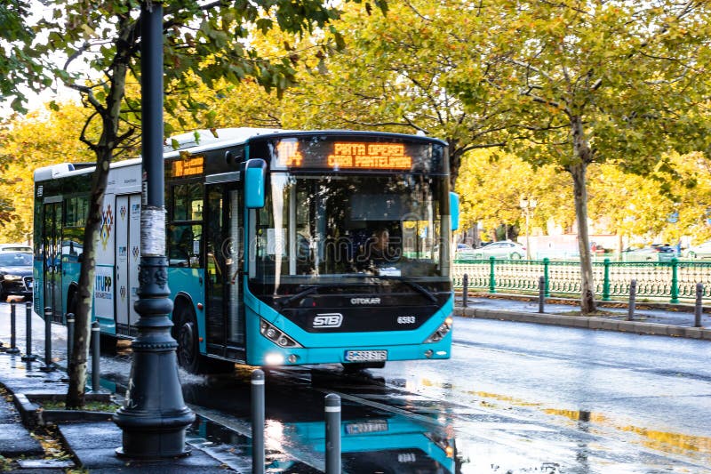 Bus in Traffic. STB Public Transport Bucharest, Romania, 2022 Editorial ...