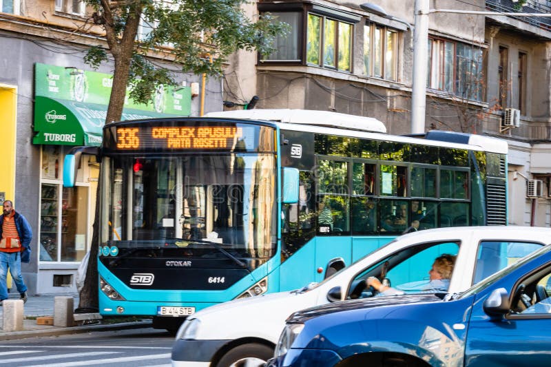Bus in Traffic. STB Public Transport Bucharest, Romania, 2022 Editorial ...