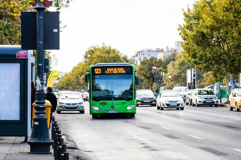 Bus in Traffic. STB Public Transport Bucharest, Romania, 2022 Editorial ...