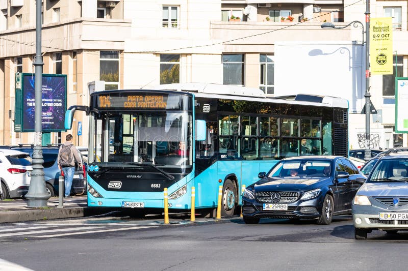 Bus in Traffic. STB Public Transport Bucharest, Romania, 2022 Editorial ...