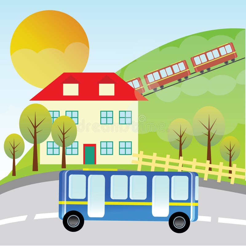 Bus and Train. Vector Illustration Decorative Design Stock Vector ...