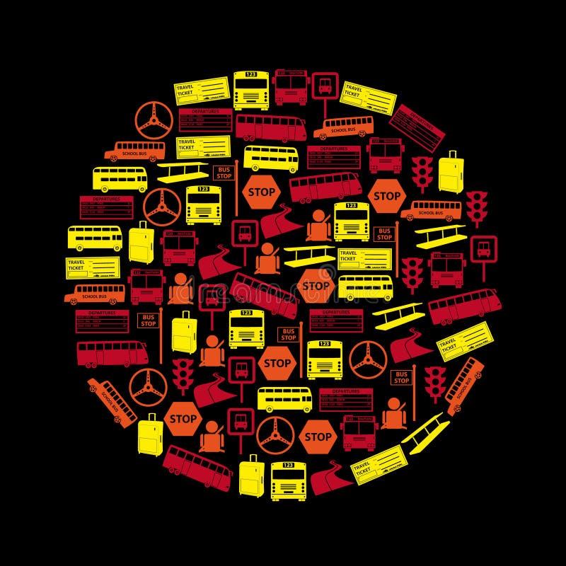 Bus Transport Icons in Circle Stock Vector - Illustration of england ...