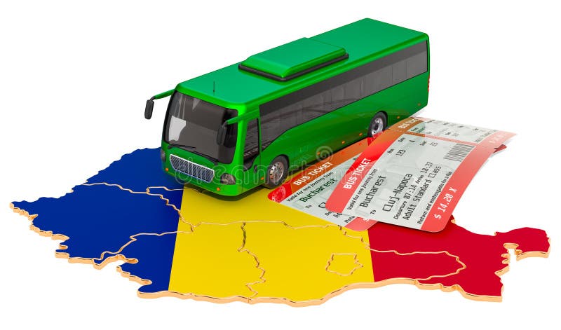 Bus Travel in Romania, Concept. 3D Rendering Stock Illustration ...