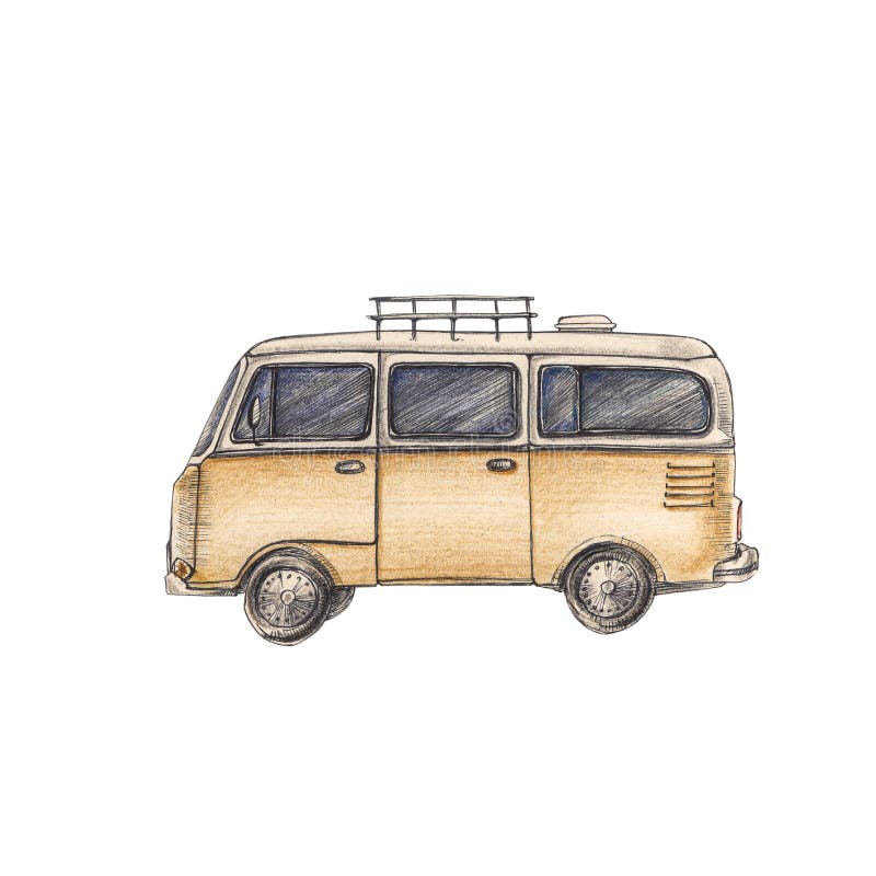 A Bus for Traveling. a Hand-drawn Drawing on a White Background Stock ...