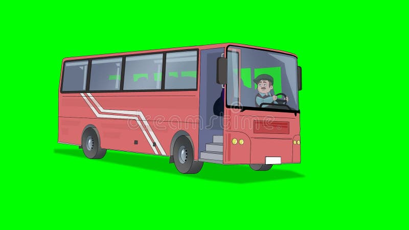 Bus is Waiting for Passengers, Cartoon Animation of a Bus on a Green ...