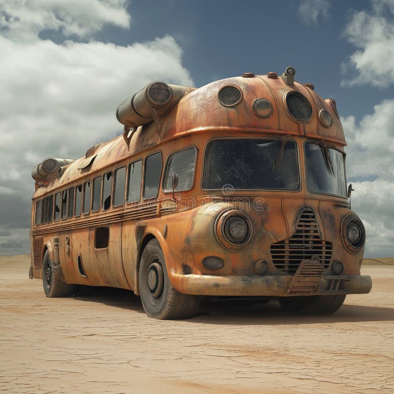 Bus in the Wasteland stock illustration. Illustration of transport ...