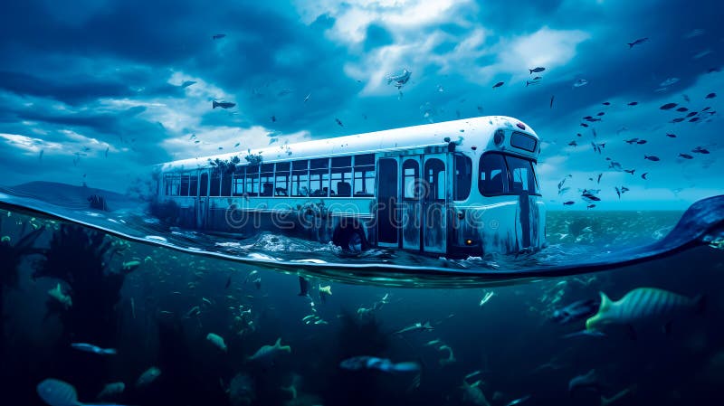 Bus that is in the Water with Lot of Fish Around it. Generative AI ...