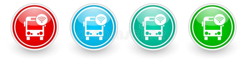 Bus with Wifi Vector Icons, Colorful Glossy Buttons on White Stock ...
