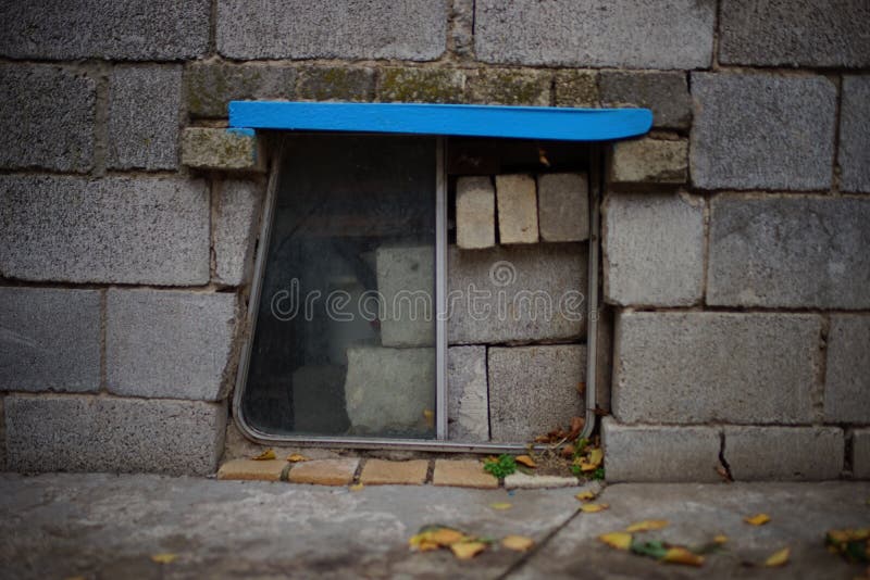 Bus Window on the Facade Wall of Cinder Block Stock Photo - Image of ...